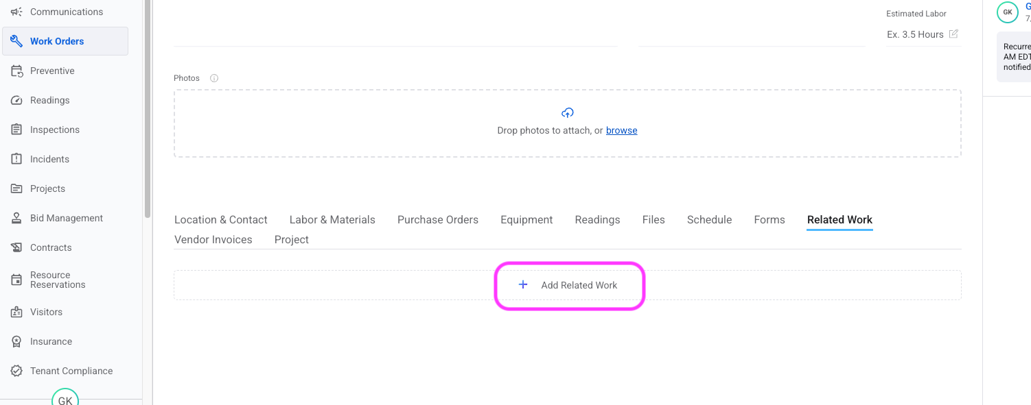 Related Work Orders – Prism Support Center