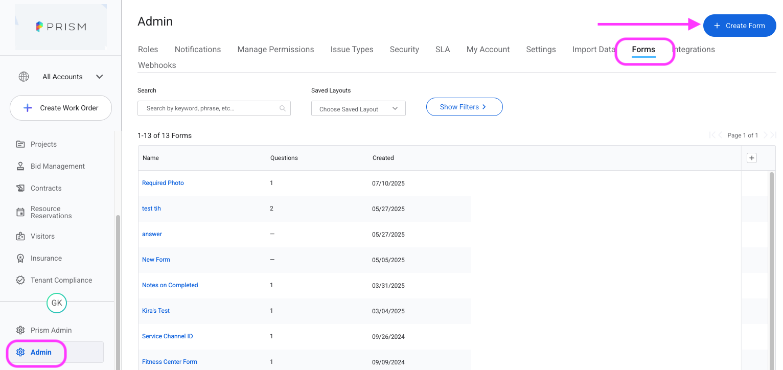 Adding Forms to Work Orders – Prism Support Center