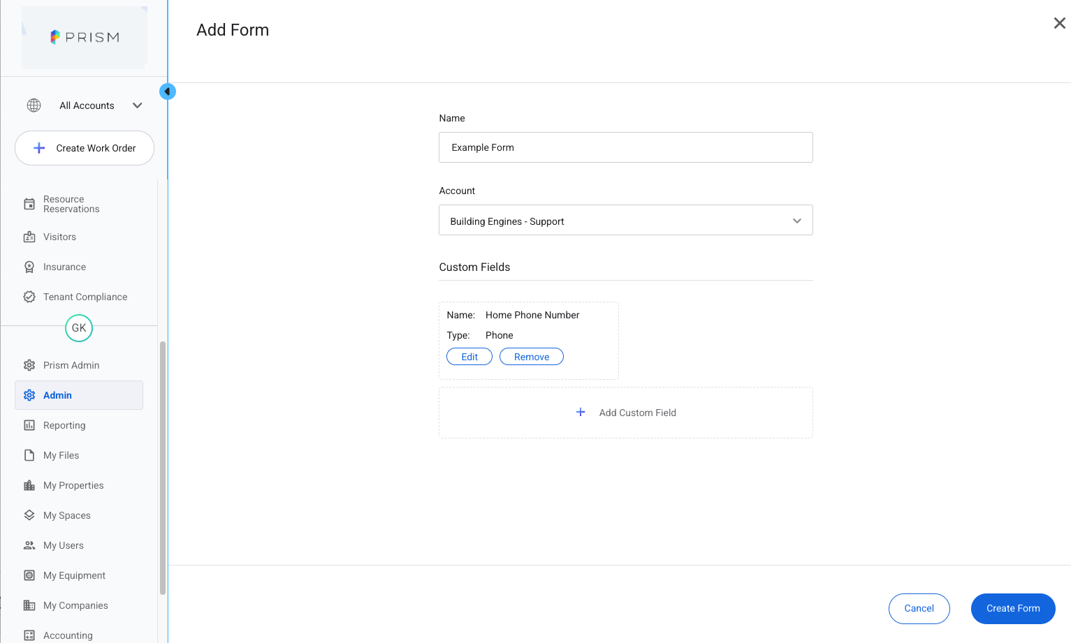 Adding Forms to Work Orders – Prism Support Center