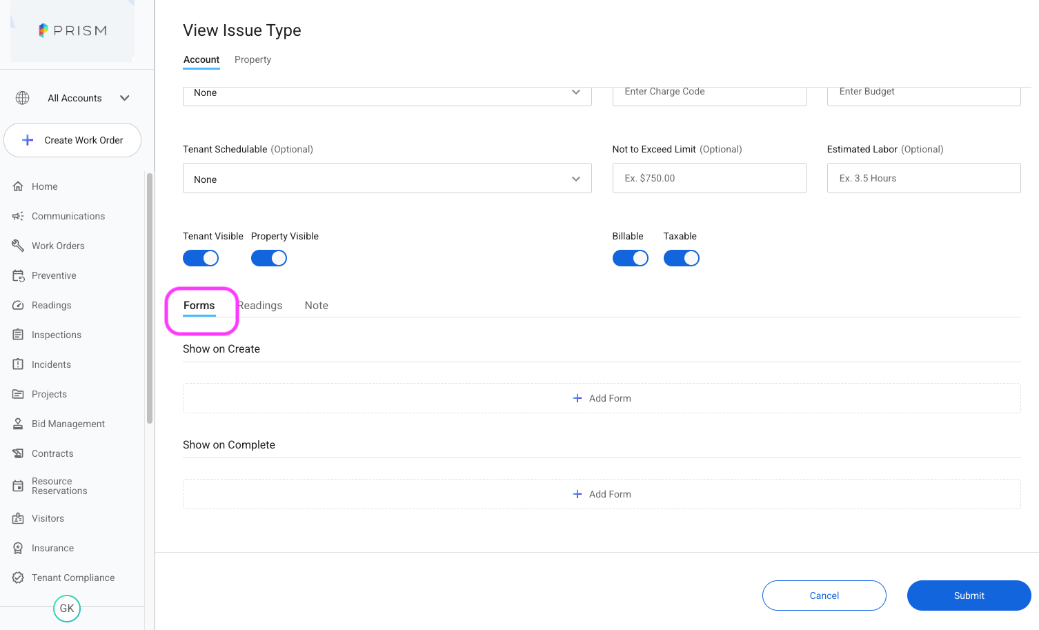 Adding Forms to Work Orders – Prism Support Center