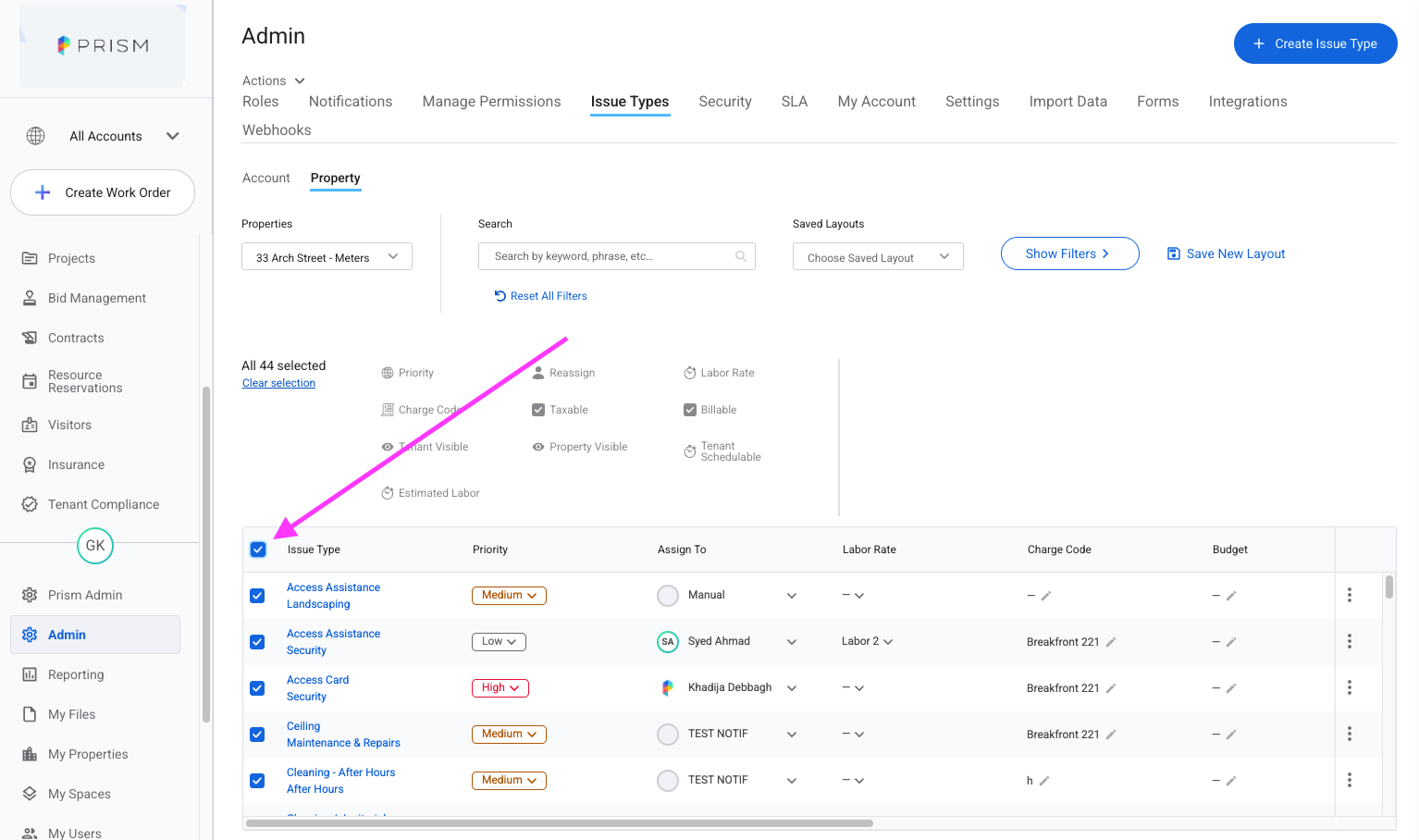 Issue Types for Work Orders – Prism Support Center