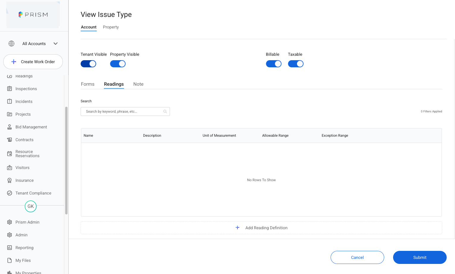 Issue Types for Work Orders – Prism Support Center