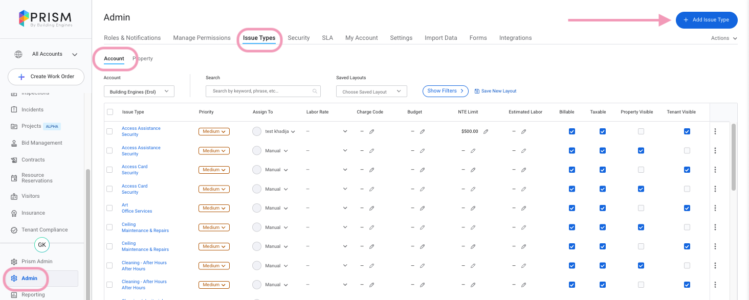 Adding and Editing Issue Types (Account Level) – Prism Support Center
