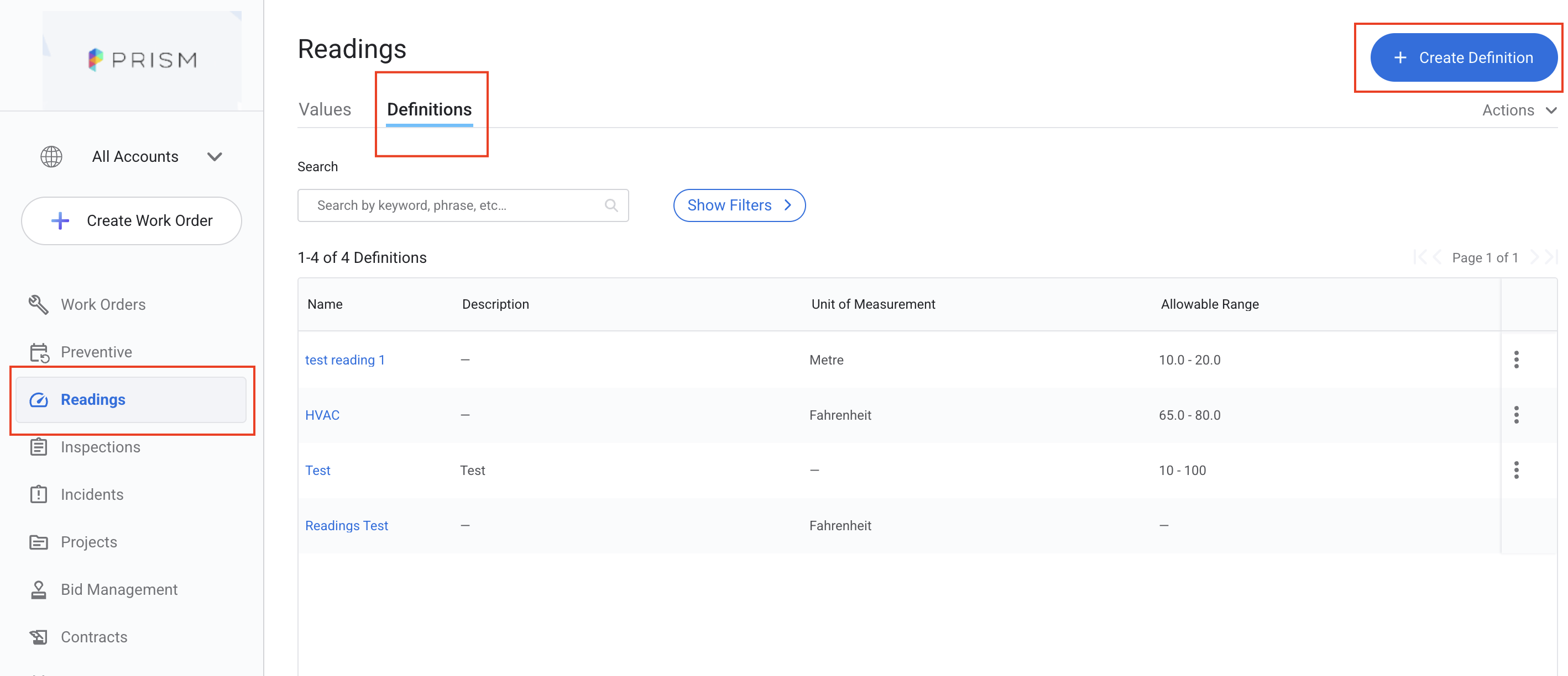 Adding Readings to Work Orders – Prism Support Center