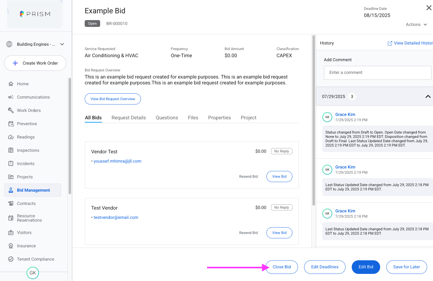How do I close a Bid without selecting a winner? – Prism Support Center