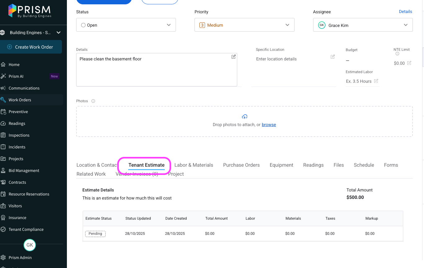 Enhanced Tenant Estimate Workflow Including Labor & Material Totals ...